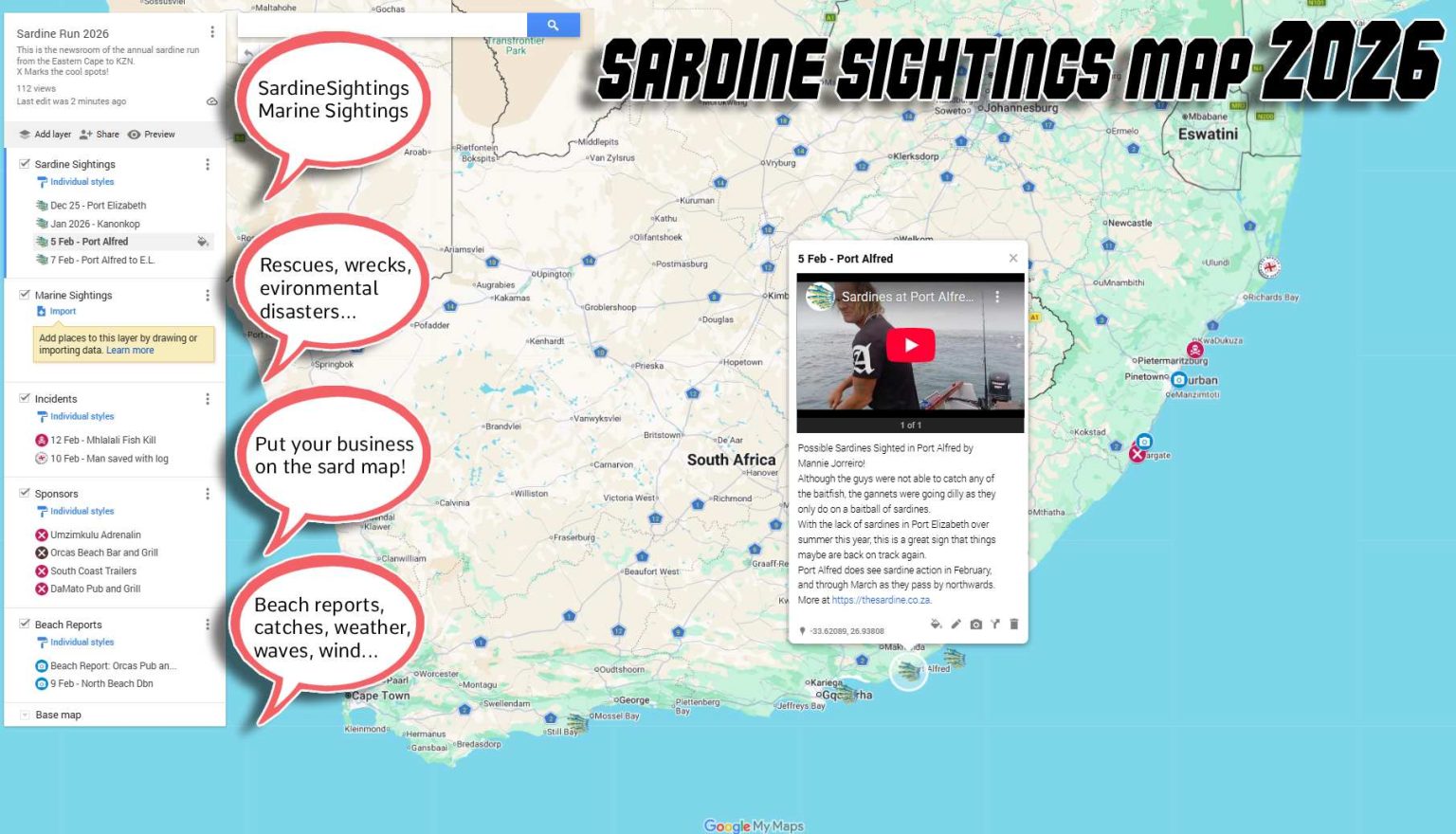 Sardine Sightings Map 2026 - The Sardine News